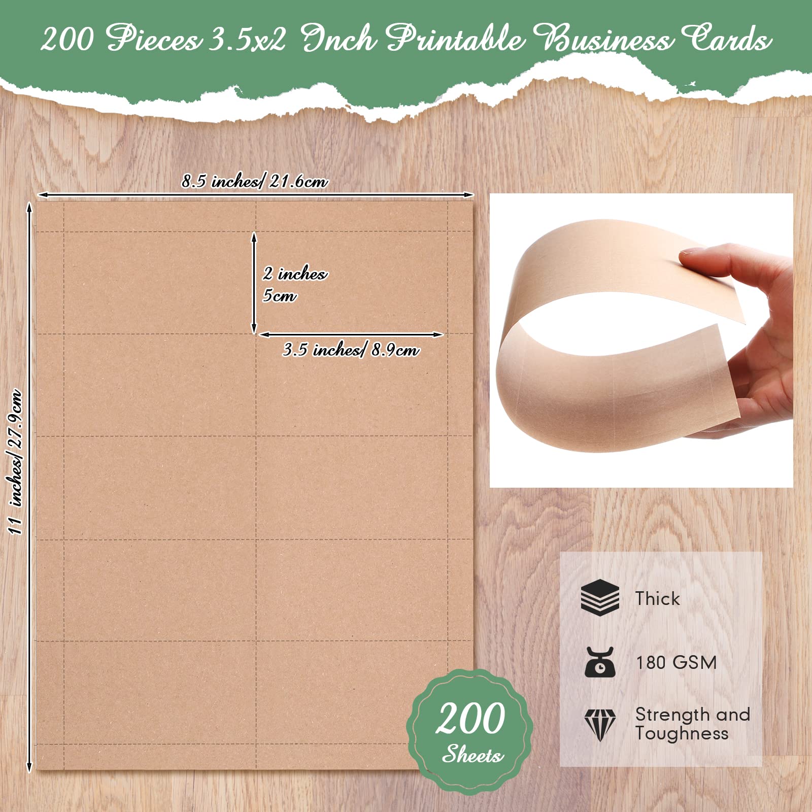 Fainne 2000 Pieces Blank Printable Business Cards Mini Note Index Perforated Card Stock Compatible with Laser and Inkjet Printer Double Sided Printing Paper 10 Cards/Sheet (Brown)
