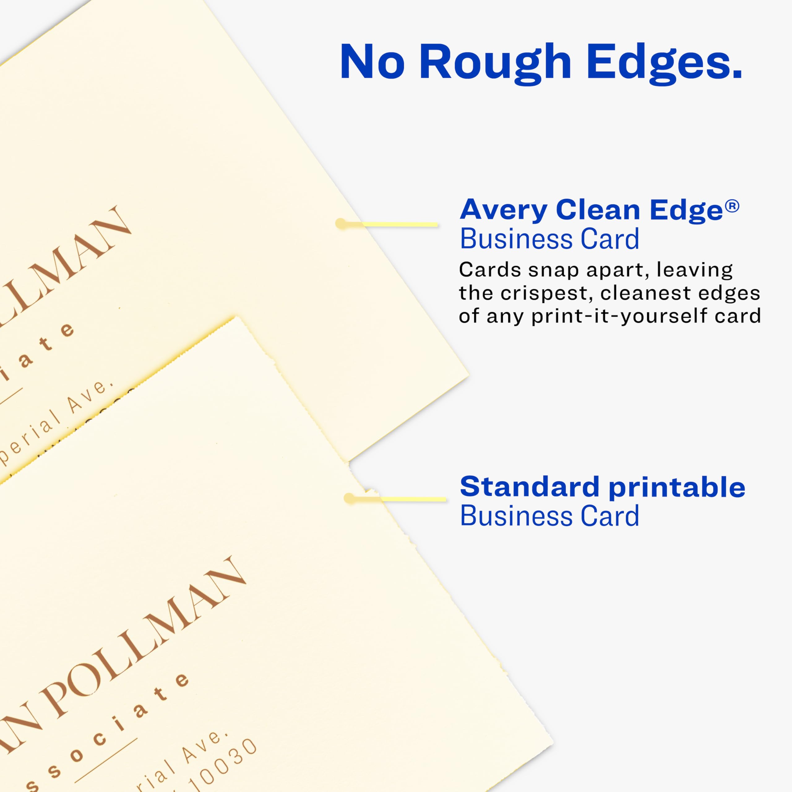 Avery Clean Edge Printable Business Cards with Sure Feed Technology, 2" x 3.5", Ivory, 200 Blank Cards for Laser Printers (5876)