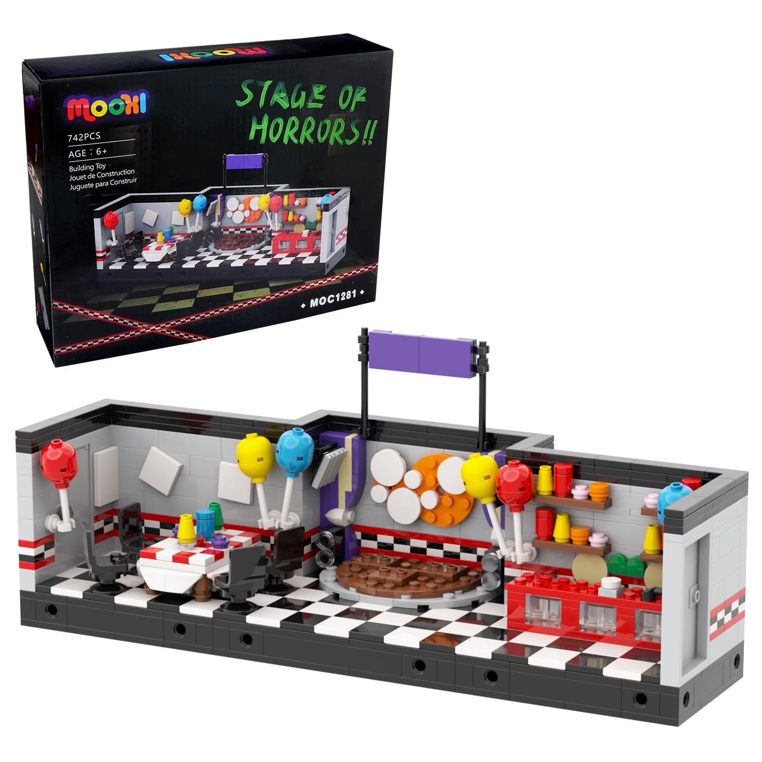 MOOXI-MOC FNAF Stage Building Set,Creative Cute Building Blocks Children Kits,Halloween for Kids(745pcs)