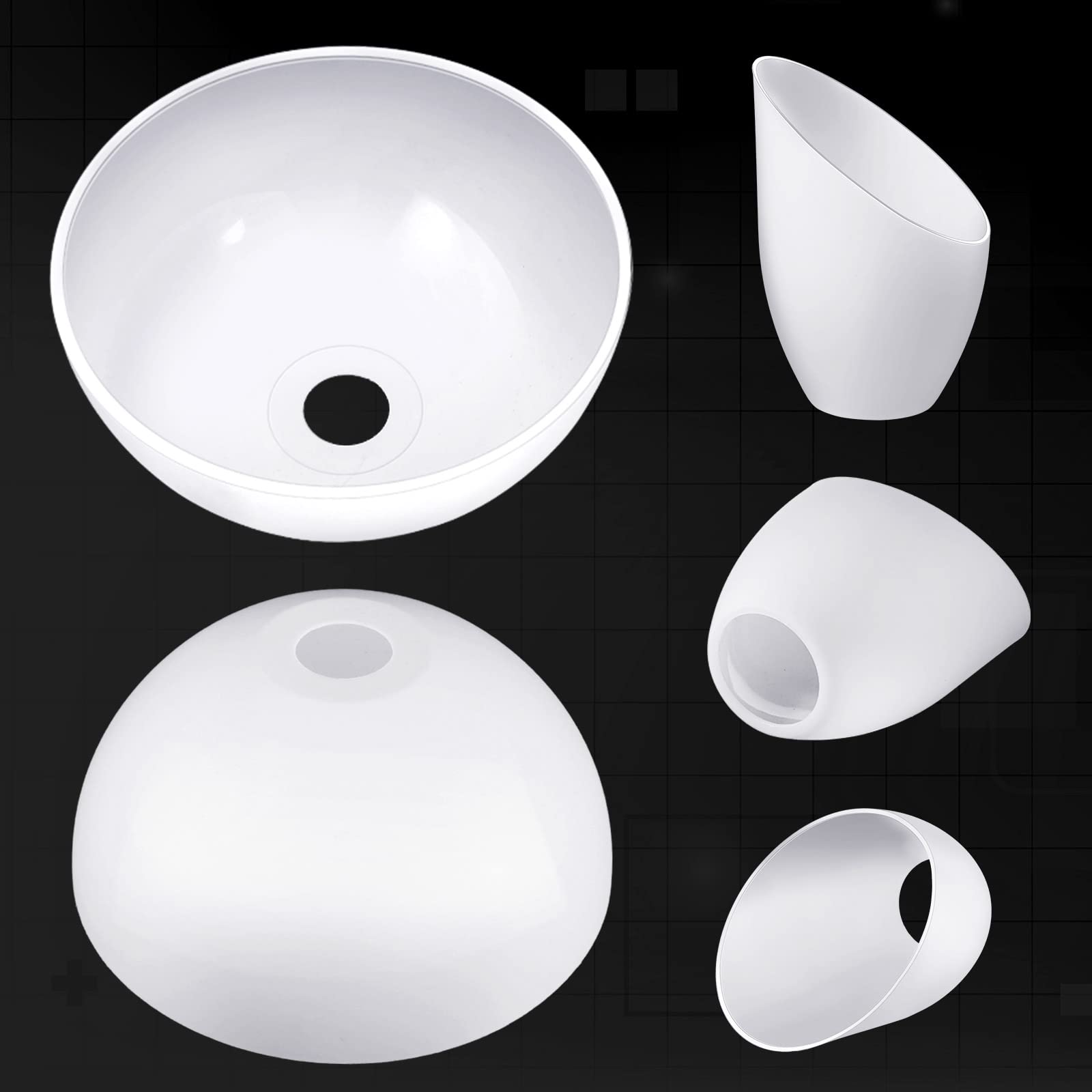 Hortsun Replacement Lamp Shade 4 Pcs White Replacement Plastic Lampshade 2 Pack 1.65" Fitter 10" Diameter Bowl Shape 2 Pack 1.97" Bottom Size Horseshoe Shape for LED Torchiere Floor Lamps Upright