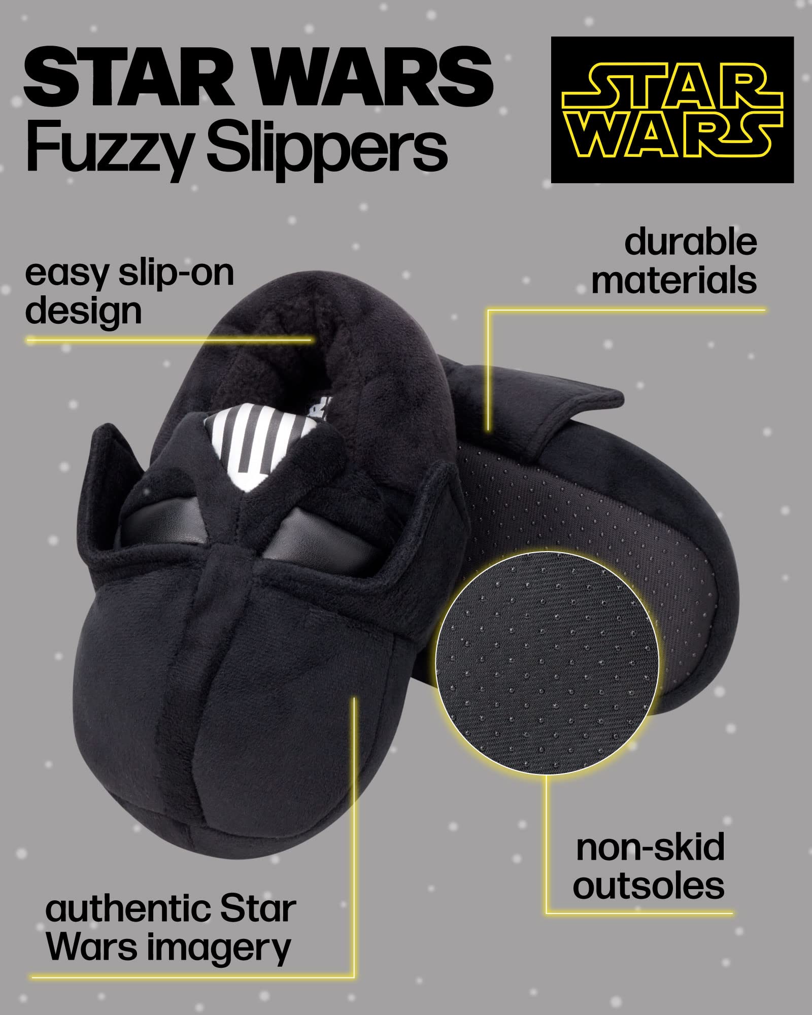 Disney Mandalorian Boys' Star Wars Slippers - 3D Baby Yoda Plush Fuzzy Slippers - Darth Vader Slippers for Boys (Shoe Size 11-5), Size 11-12, Darth Vader