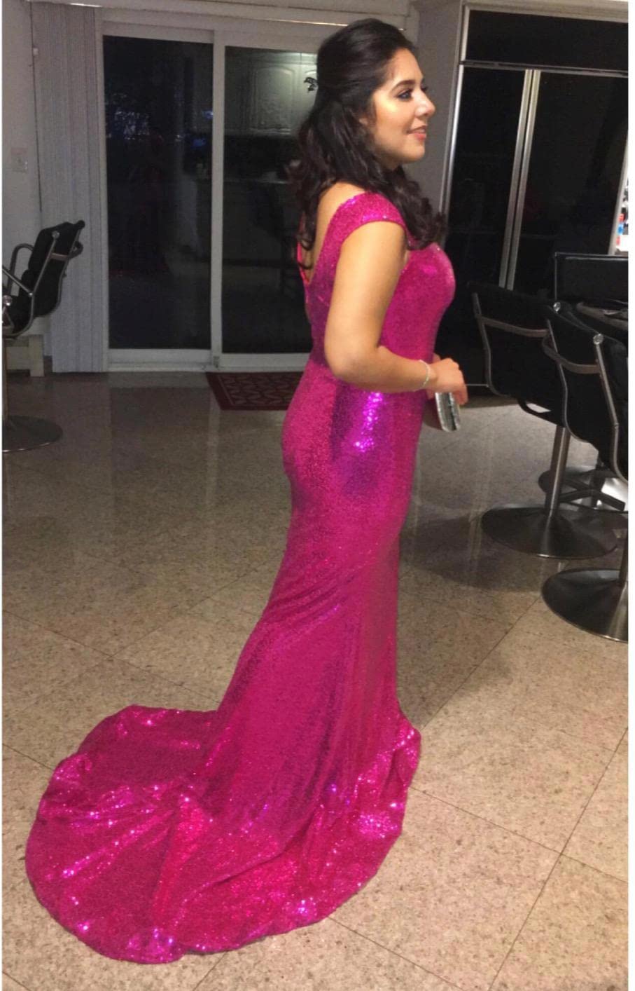 SOLOVEDRESS Women's Mermaid Sequined Formal Evening Dress for Wedding Prom Gown (US 14,Champagne)