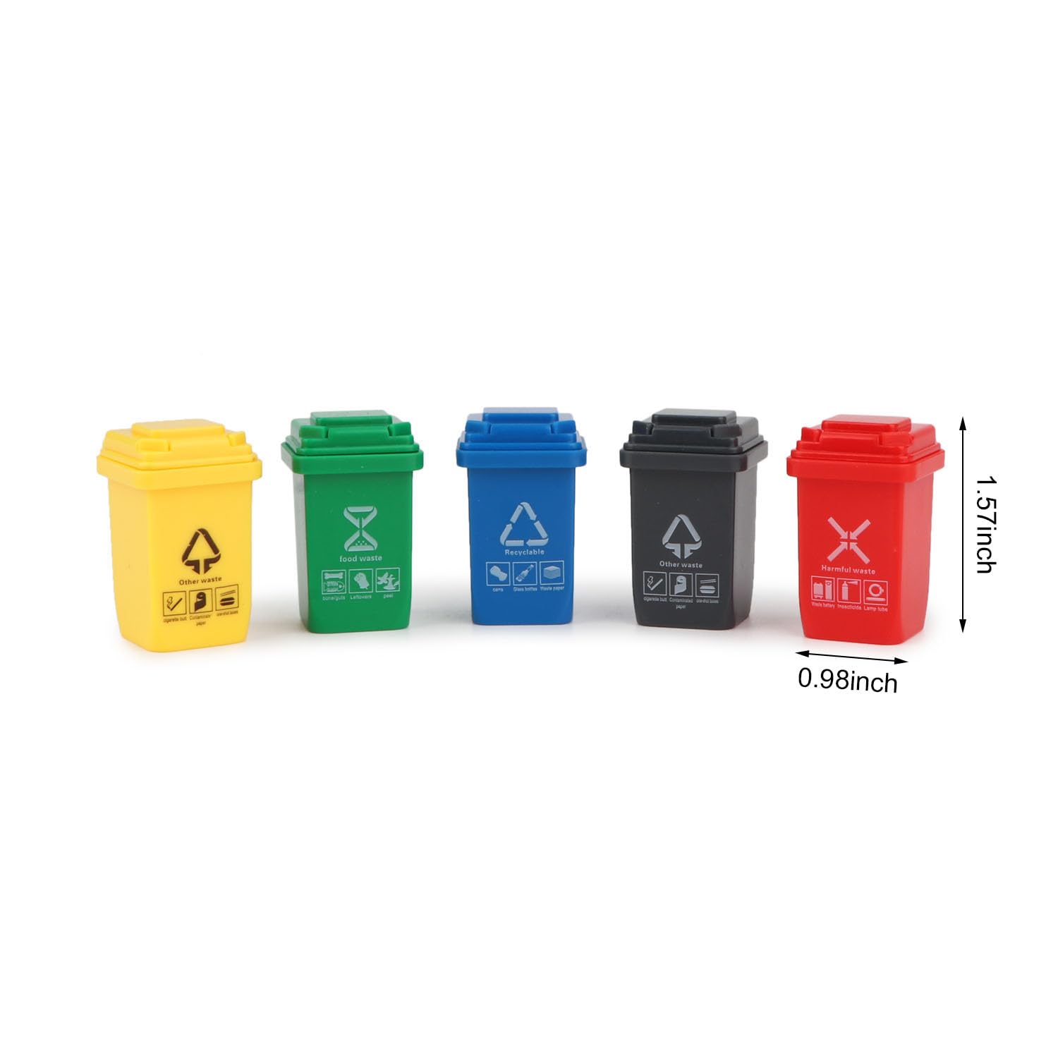 Miniature Dollhouse Trash Can 5PCS Set Garbage Truck's Trash Cans Model Simulation 1:12 Scale Cleaning Supplies Decoration Accessories