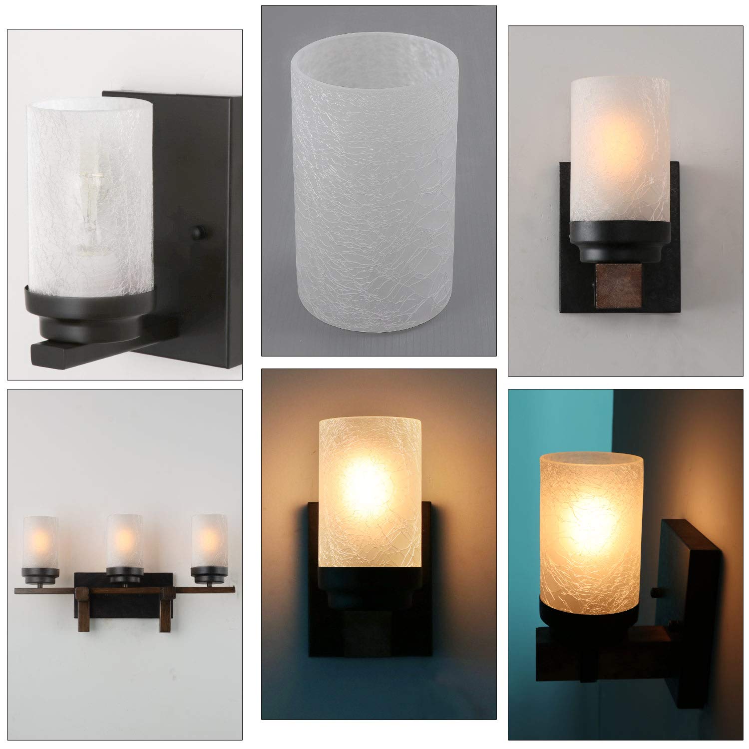 Eumyviv Frosted Glass Lamp Shade with Crackle Finish, 2 Pack Cylinder Glass Light Cover Replacement with 1-5/8-inch Fitter Opening for Wall Sconce Chandelier A00027