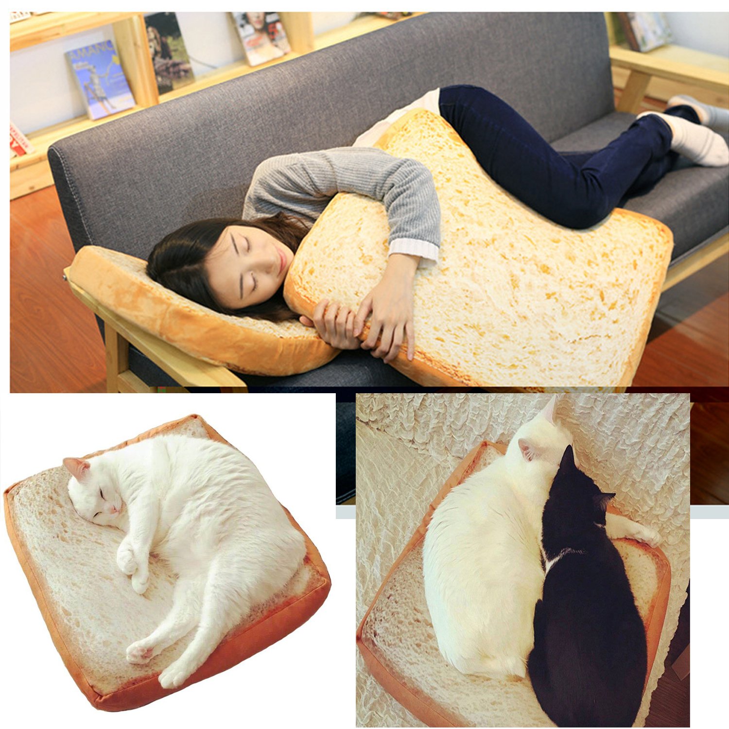 Dofover Soft Cat Cushion Bed Bread Pet Mattress Bed Toast Mats Bedding Pad for Small Medium Dogs & Cats,Sleeping Resting Playing Reading Pillow (15.7''x15.7''x2.6'')