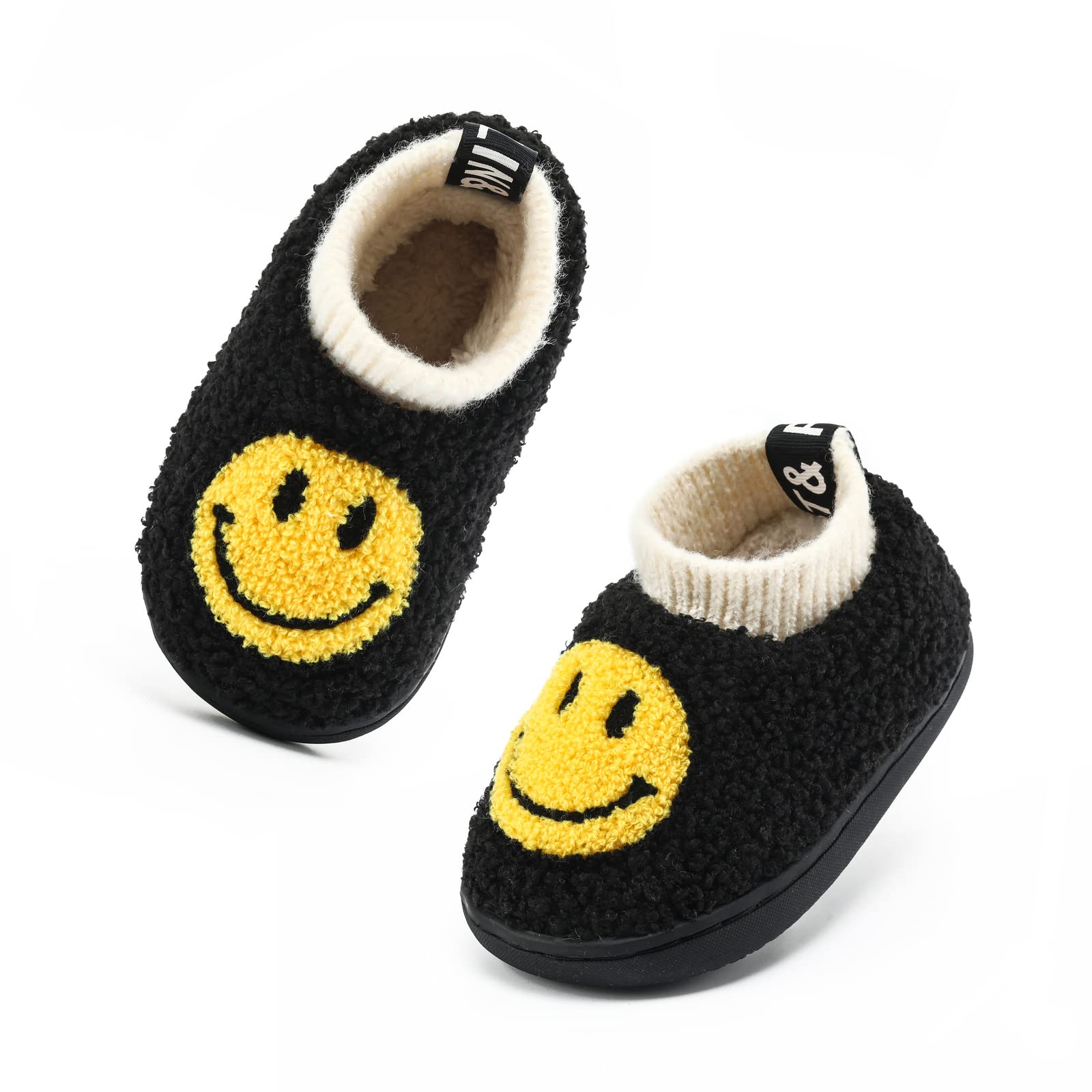 KDZPW Toddler Boys Girls House Slippers Indoor Smile Face Funny Plush Home Shoes Warm Socks for Kids Black 170