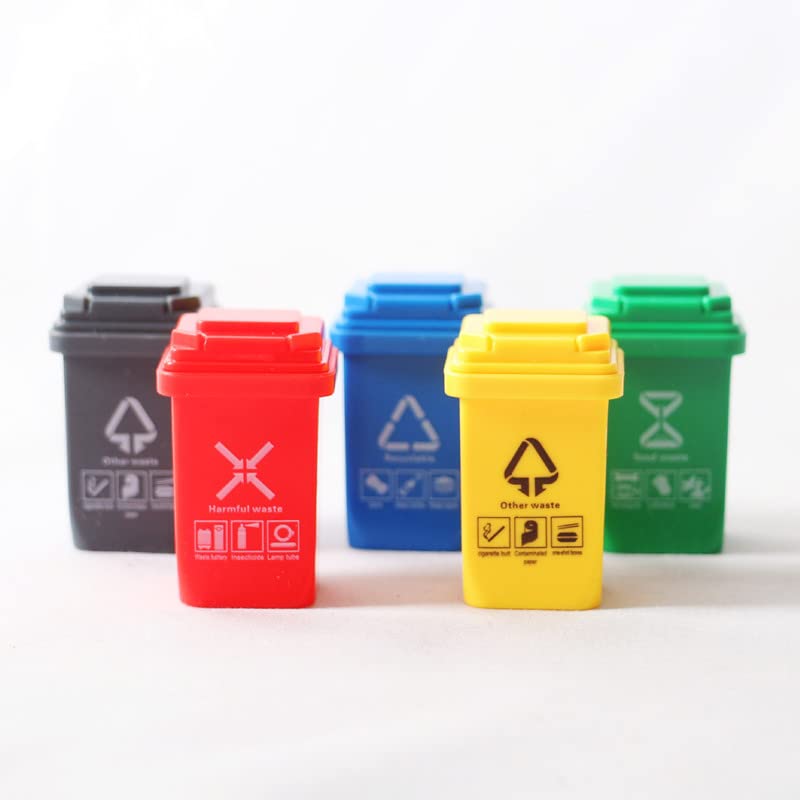Miniature Dollhouse Trash Can 5PCS Set Garbage Truck's Trash Cans Model Simulation 1:12 Scale Cleaning Supplies Decoration Accessories