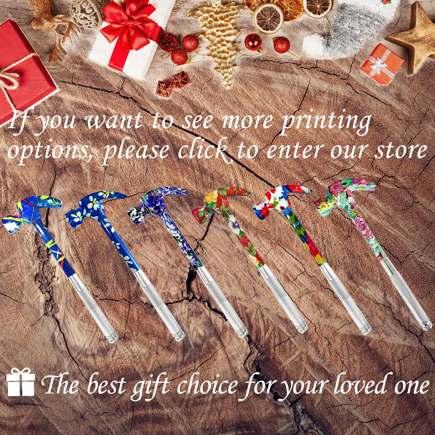 Floral Hammer with Screwdriver 6 in 1 Multifunctional Tool Set with Slotted/Flat Head Phillips Screwdriver & Nut Drivers Garden Tool Nail Puller Hammer Gift for Halloween Thanksgiving Christmas (Blue)