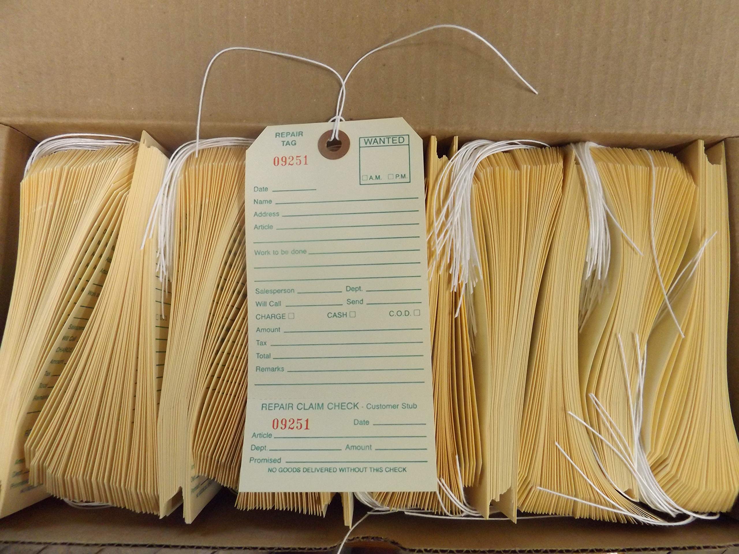 NAHANCO Repair Tag, Strung, One-Sided, Two-Parts Perforated - Manila, 500 Pack
