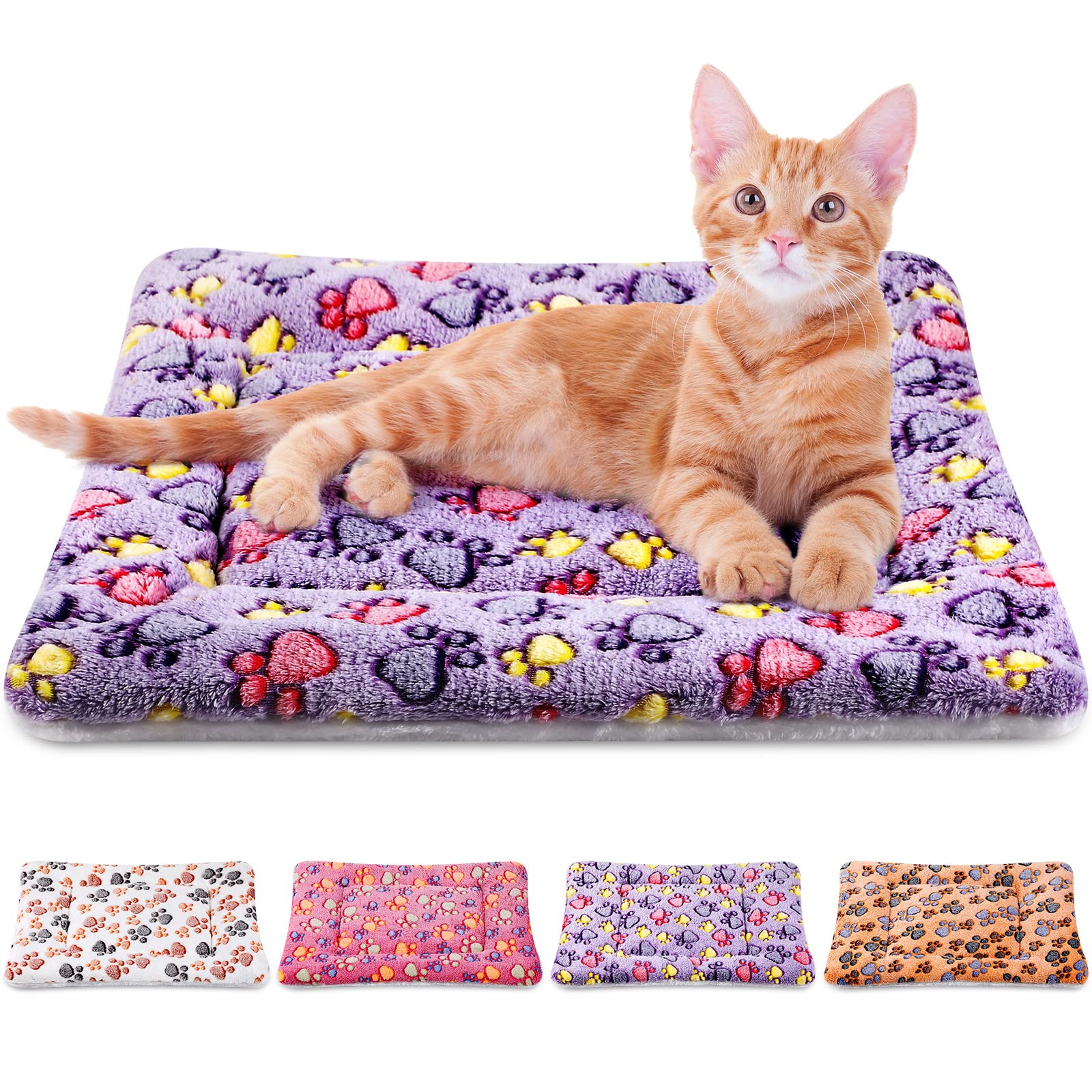 4 Pack Ultra Soft Dog Cat Bed Mat with Cute Prints Reversible Fleece Dog Crate Kennel Pad Cozy Washable Thickened Hamster Guinea Pig Pet Bed Mat for Small Animals(21 x 14 Inches,Vivid Color)