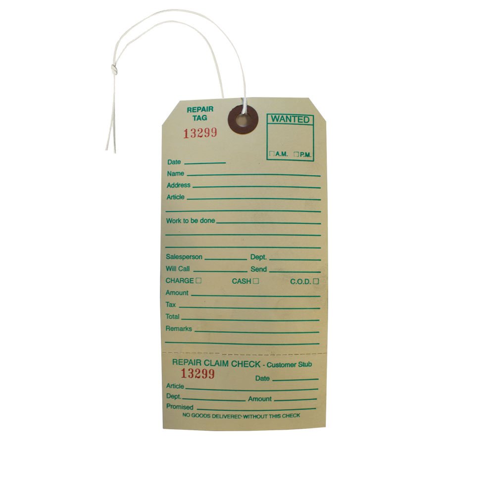 NAHANCO Repair Tag, Strung, One-Sided, Two-Parts Perforated - Manila, 500 Pack