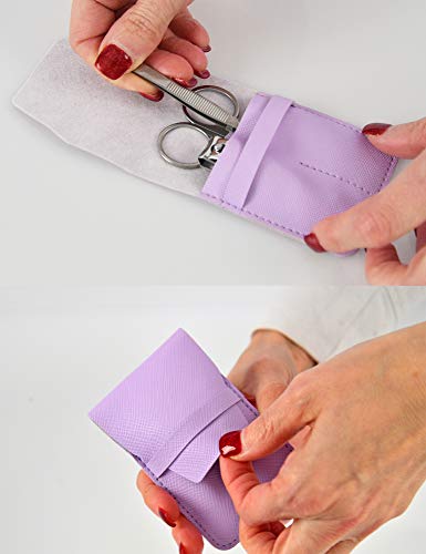 HOME-X Manicure Set, Grooming Kit, Travel Nail Care Tools - 4 Pieces in Purple Case, Fingernail and Toenail Clippers – 4” L x 2.5” W