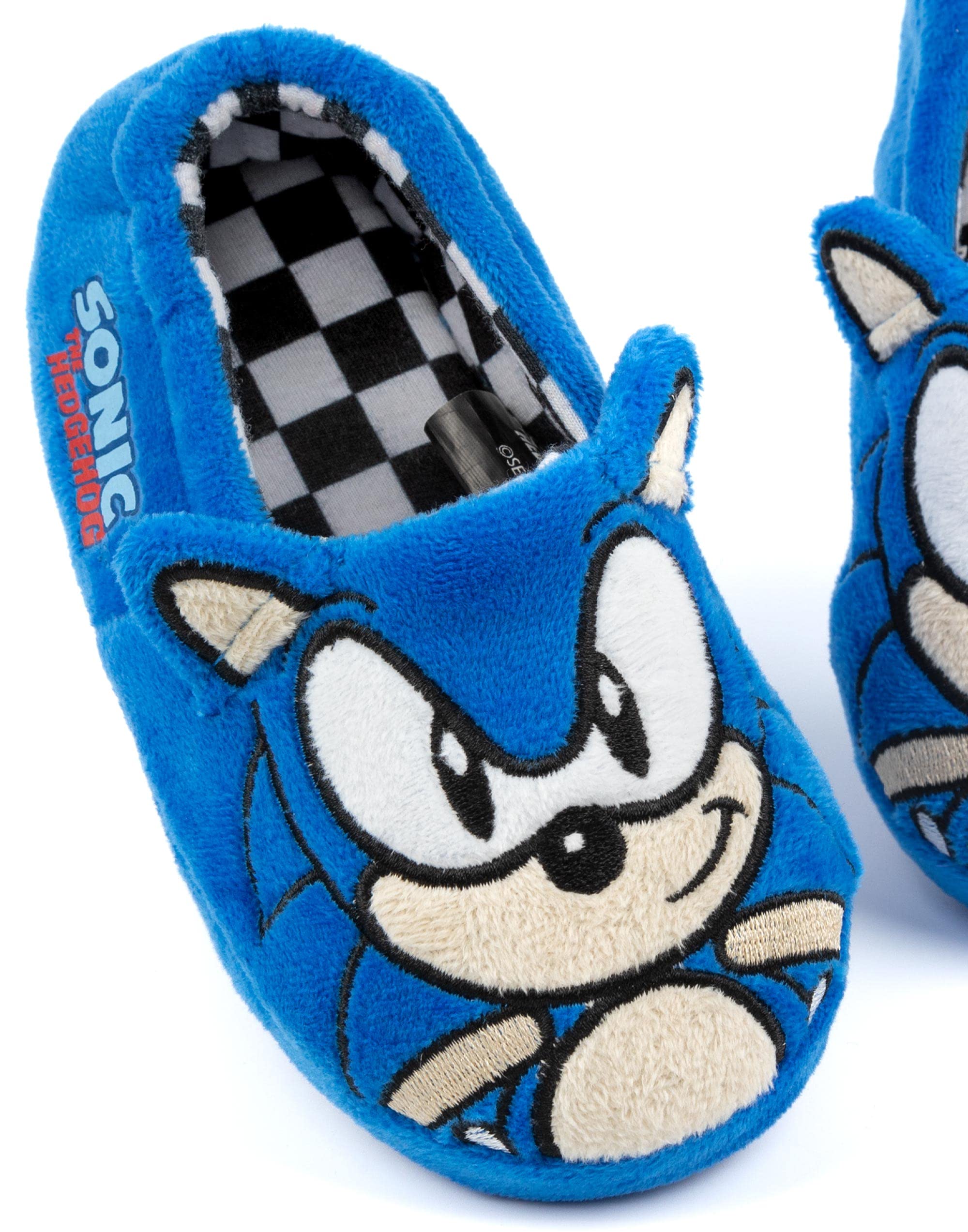 Sonic The Hedgehog Slippers Kids Plush Embroidered Face 3D Character Shoes 13.5 US Big Kid