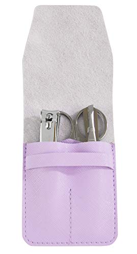 HOME-X Manicure Set, Grooming Kit, Travel Nail Care Tools - 4 Pieces in Purple Case, Fingernail and Toenail Clippers – 4” L x 2.5” W
