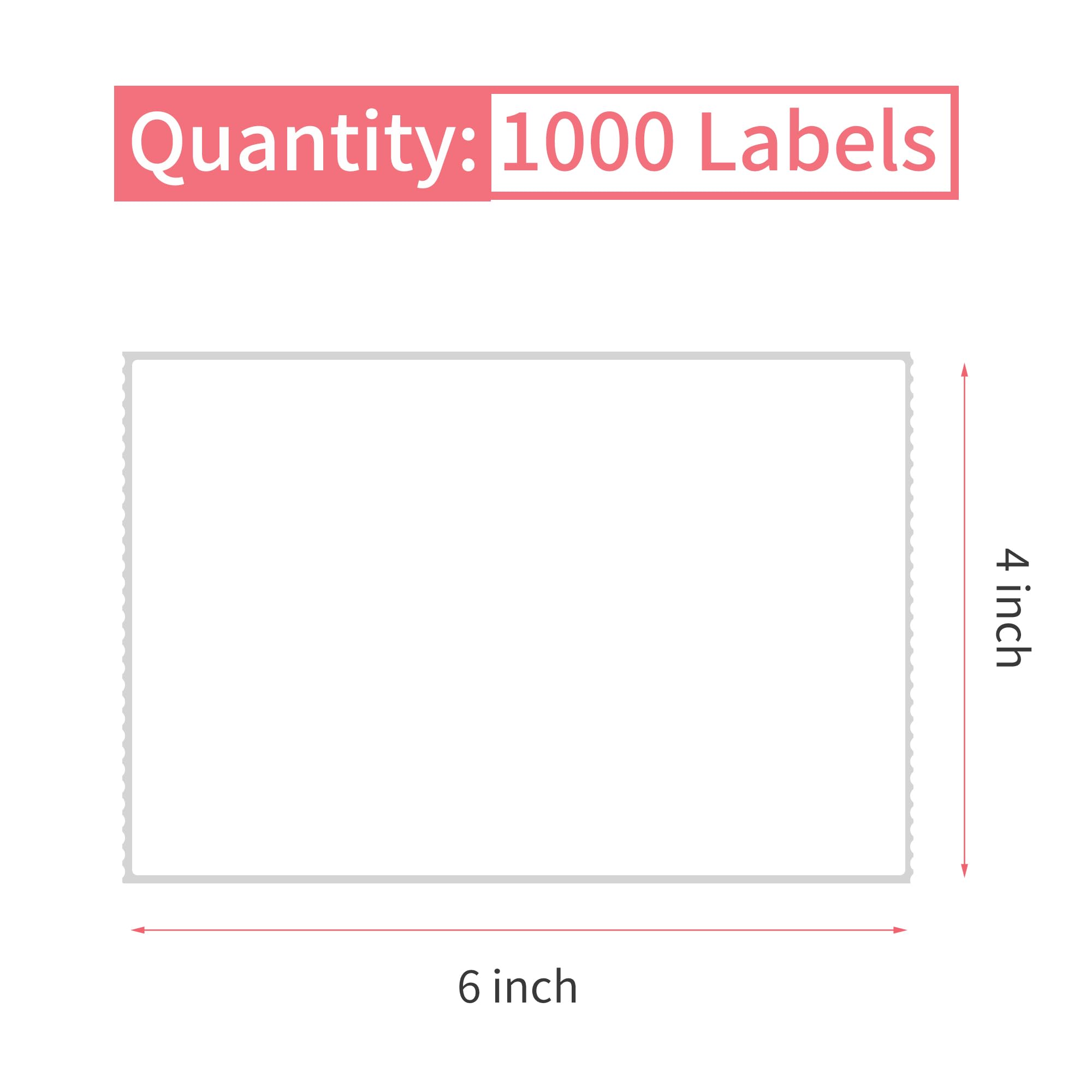 L LIKED Direct Thermal Labels (1 Rolls, 1000 Labels) - for 3" Core Industrial Printers 4"x 6"Address&Shipping Labels-White Perforations (Commercial Grade)