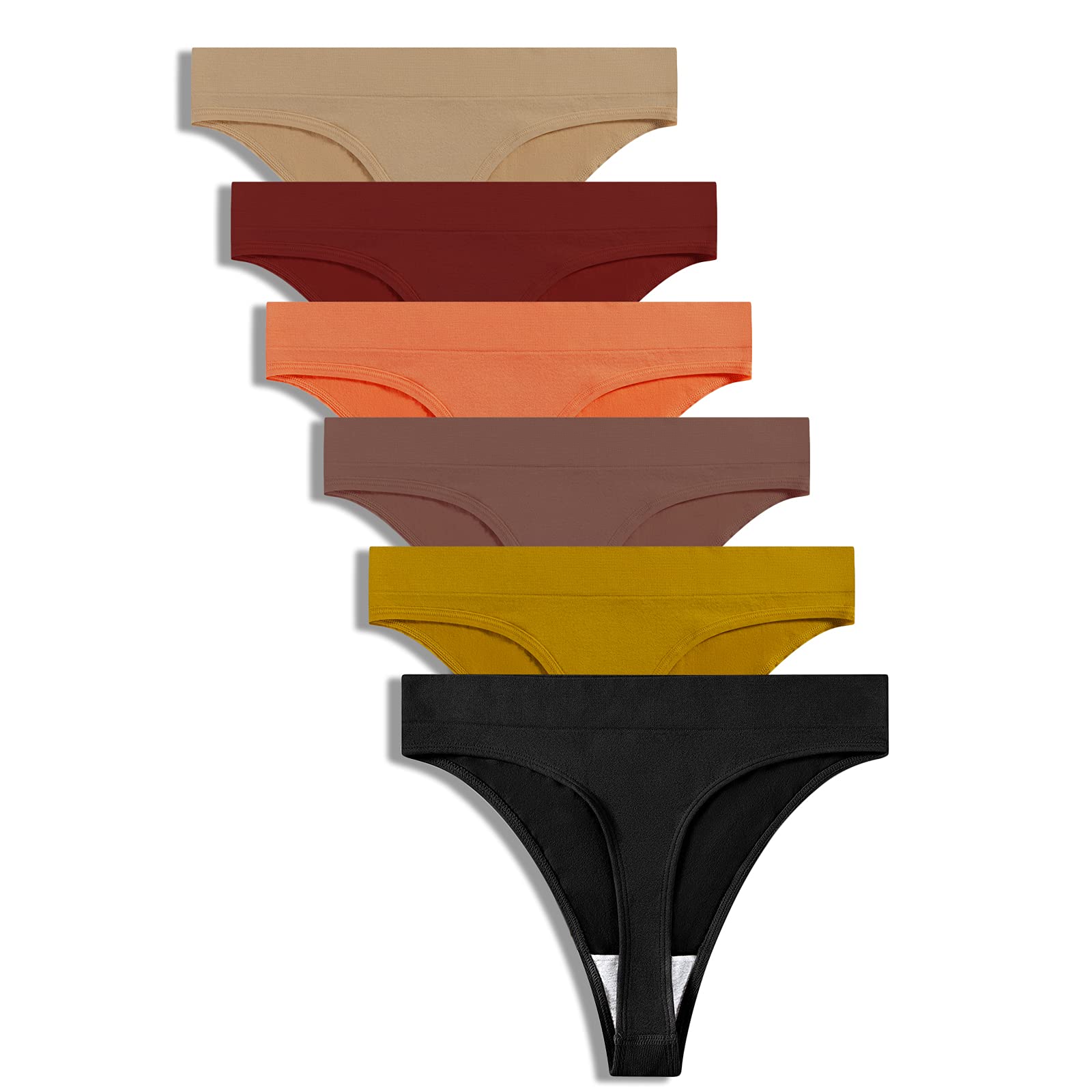 GRANKEE Women's Breathable Seamless Thong Panties No Show Underwear 6 Pack(Autumn 6 pack M)
