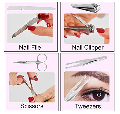 HOME-X Manicure Set, Grooming Kit, Travel Nail Care Tools - 4 Pieces in Purple Case, Fingernail and Toenail Clippers – 4” L x 2.5” W