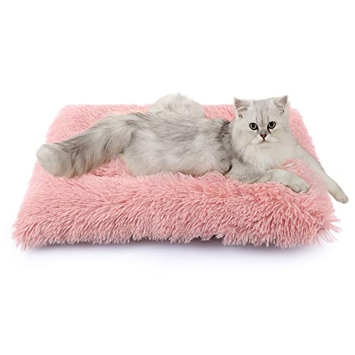 Lucky Monet Small Dog Beds 21" x 12", Fluffy Calming Dog Bed Washable Dog Crate Mat Plush Rectangle Pet Bed with Anti-Slip Backing, Long Plush Pet Beds for Dogs Cats Puppies