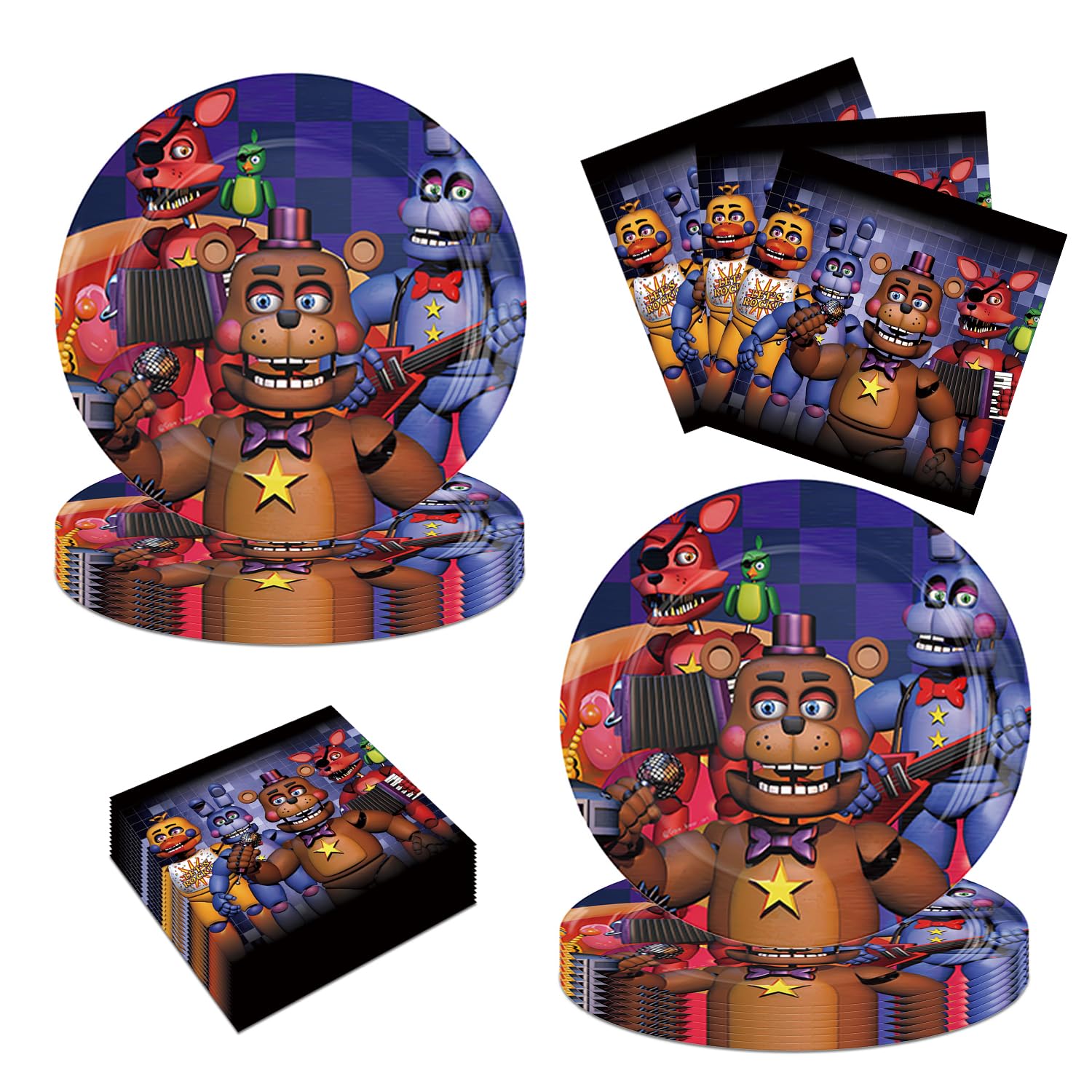 40 Pack Five Nights Party Supplies - 20 Plates & 20 Napkins for Birthday Party Decoration