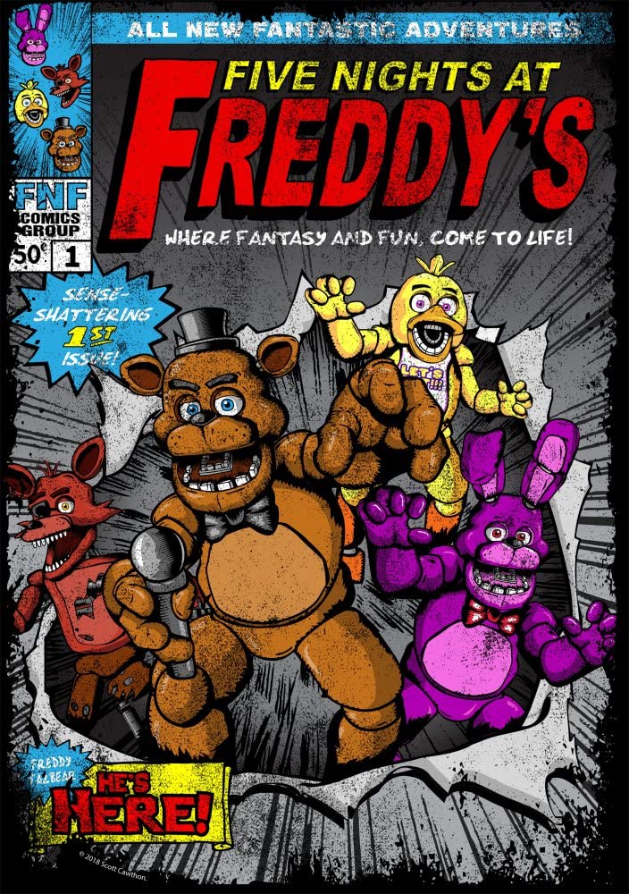 Five Nights at Freddy's Comic Cover Art Boy's Charcoal Heather T-Shirt-Small