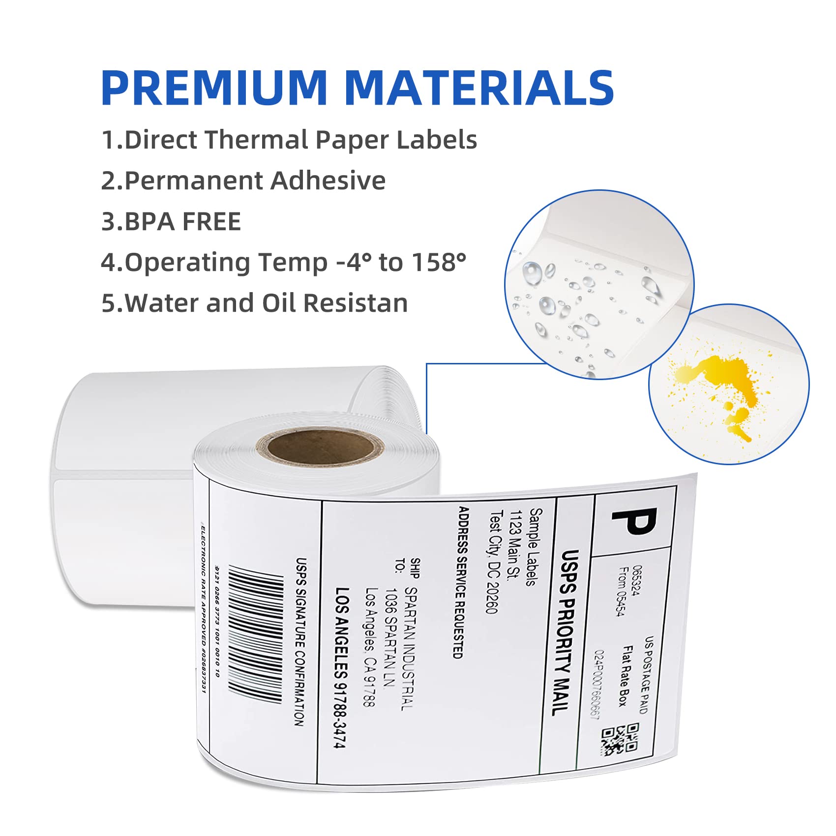 AKOGIRSE 4"x6" Direct Thermal Shipping Labels, 2 Rolls / 500 Labels, Perforated, White Mailing Postage Label Thermal Paper Roll Compatible with MUNBYN Rollo Zebra, Permanent Adhesive, Commercial Grade