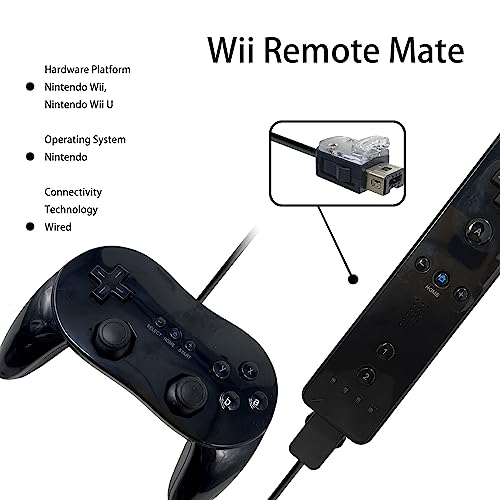 Larqety 2 Pack Wired Classic Controller Pro for Wii, Wii U Remote Console (Black)