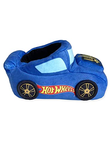 Hot Wheels Racecar Shaped 3D Novelty Toddler and Boys Plush Slippers (13-1 M US Little Kid, Blue)