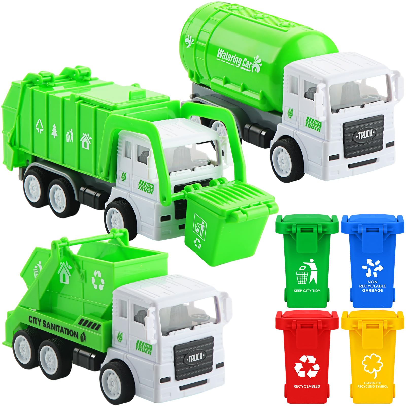 Libima 7 Pack Garbage Truck Toy Car Trash Cans Water Tanker Playset Toy Vehicles for Boys Christmas Holiday Birthday Gifts