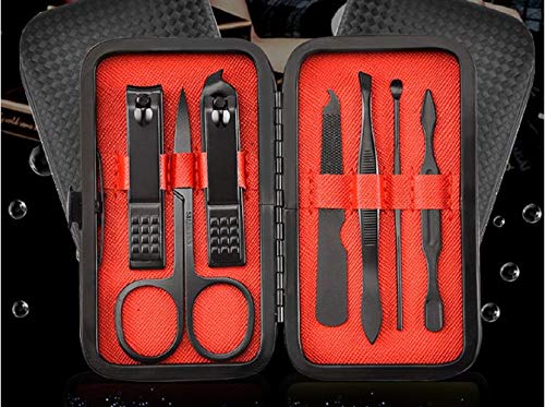 Nail Clipper Set Manicure Set Black Stainless Steel Fingernails & Toenails Clippers 7 pcs Nail clippers Pedicure Kit Nail Scissors Grooming Kit with Leather Travel Case (7 Black)
