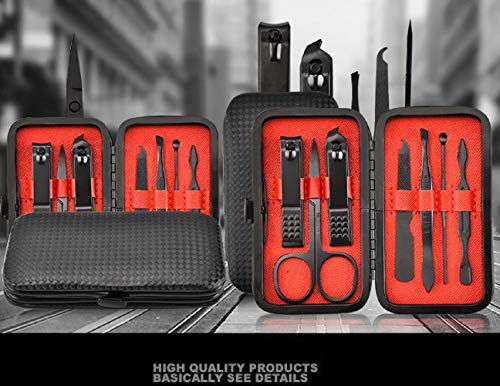 Nail Clipper Set Manicure Set Black Stainless Steel Fingernails & Toenails Clippers 7 pcs Nail clippers Pedicure Kit Nail Scissors Grooming Kit with Leather Travel Case (7 Black)