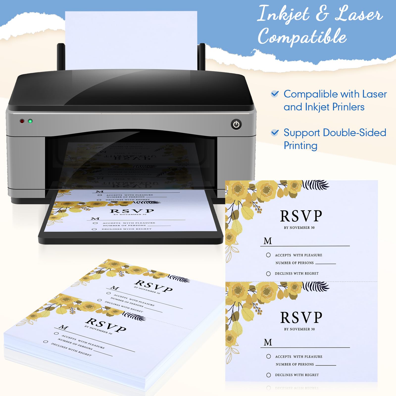 SATINIOR 600 Pcs 5.5 x 8.5'' Laser Inkjet Printer Blank Postcards Paper 300 Sheets 80lb Cover Perforated Cardstock 8.5 X11 for Mailings Flashcards White Index Perforated Cardstock 2 Cards/Sheet