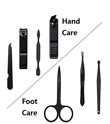Nail Clipper Set Manicure Set Black Stainless Steel Fingernails & Toenails Clippers 7 pcs Nail clippers Pedicure Kit Nail Scissors Grooming Kit with Leather Travel Case (7 Black)