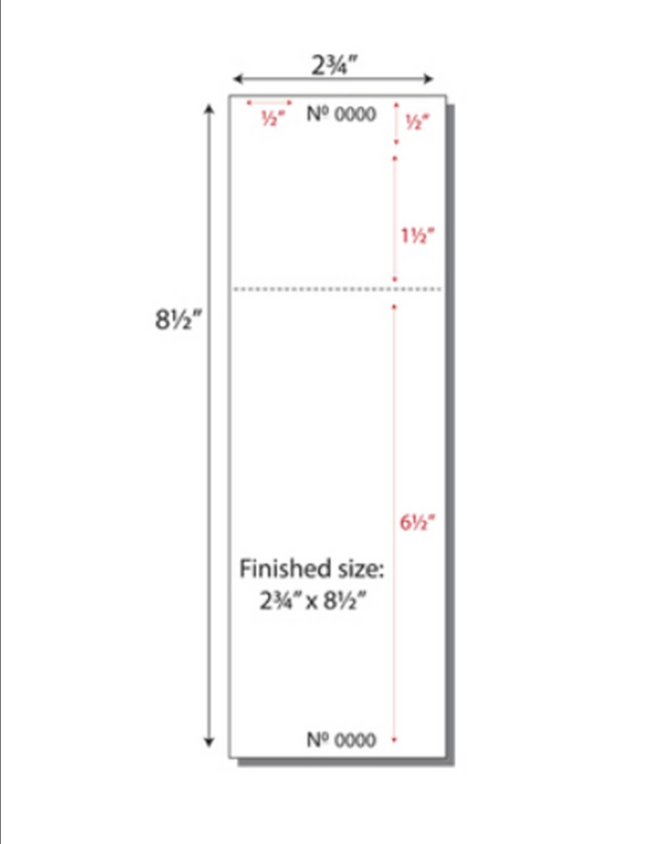 Print-Ready Blank Raffle Ticket Sheets, 8-1/2" x 11", 4 Tickets Per Sheet, Perfed Stubs and Consec Numbers, Ticket Size: 2-3/4" x 8-1/2" on White 67-lb Vellum - 250 Sheets (1,000 Tickets)