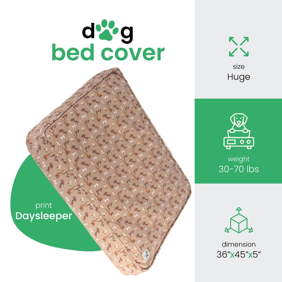 Molly Mutt Huge Dog Bed Cover - Daysleeper Print - Measures 36”x45”x5’’ - 100% Cotton - Durable - Breathable - Sustainable - Machine Washable Dog Bed Cover