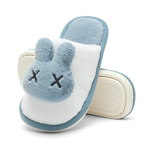 KUBUA Girls Boys Winter Warm Indoor Bedroom Shoes Kids Slippers Blue Size 2-2.5 Big Kid
