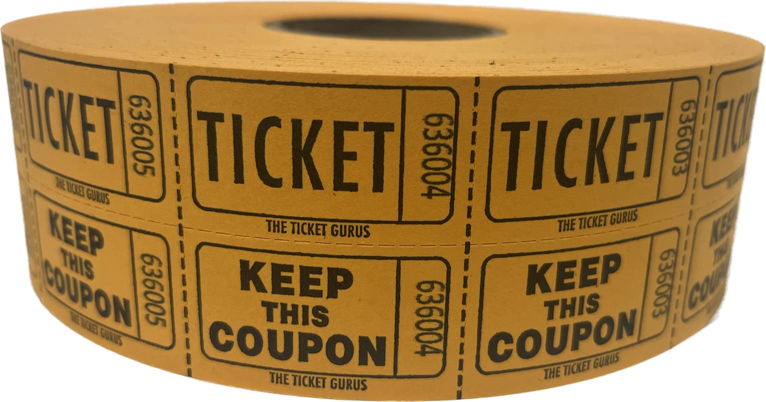 The Ticket Gurus-Raffle Tickets - (4 Rolls of 2000 Double Tickets) 8,000 Total 50/50 Raffle Tickets-(4) Orange Rolls