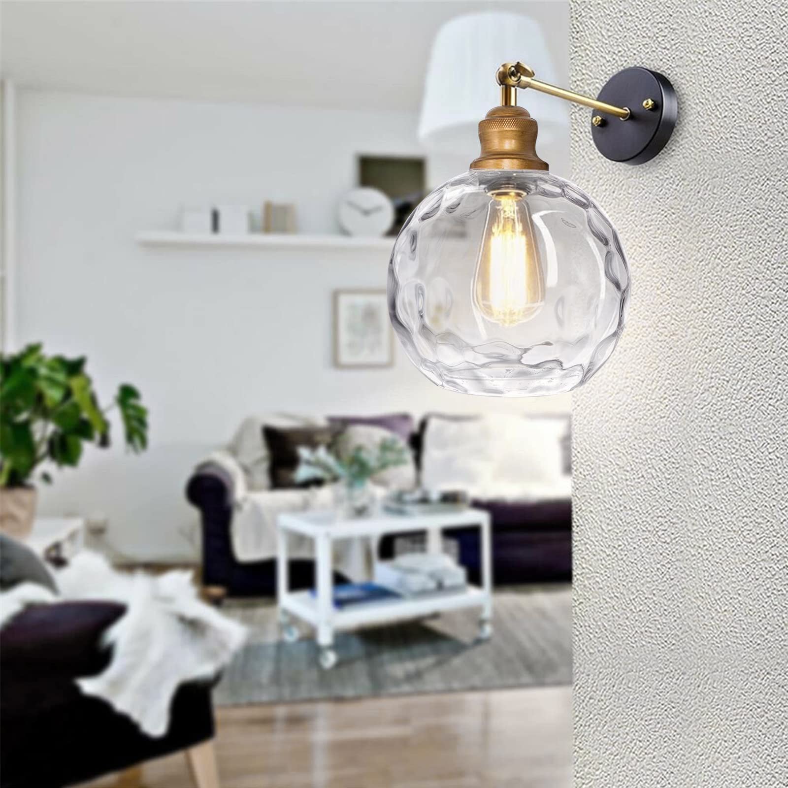 Skelang Hammered Glass Shade, Globe Lampshade with 1-5/8" Fitter Opening, Fixture Replacement Globes for Pendant Light, Lamp, Wall Sconce