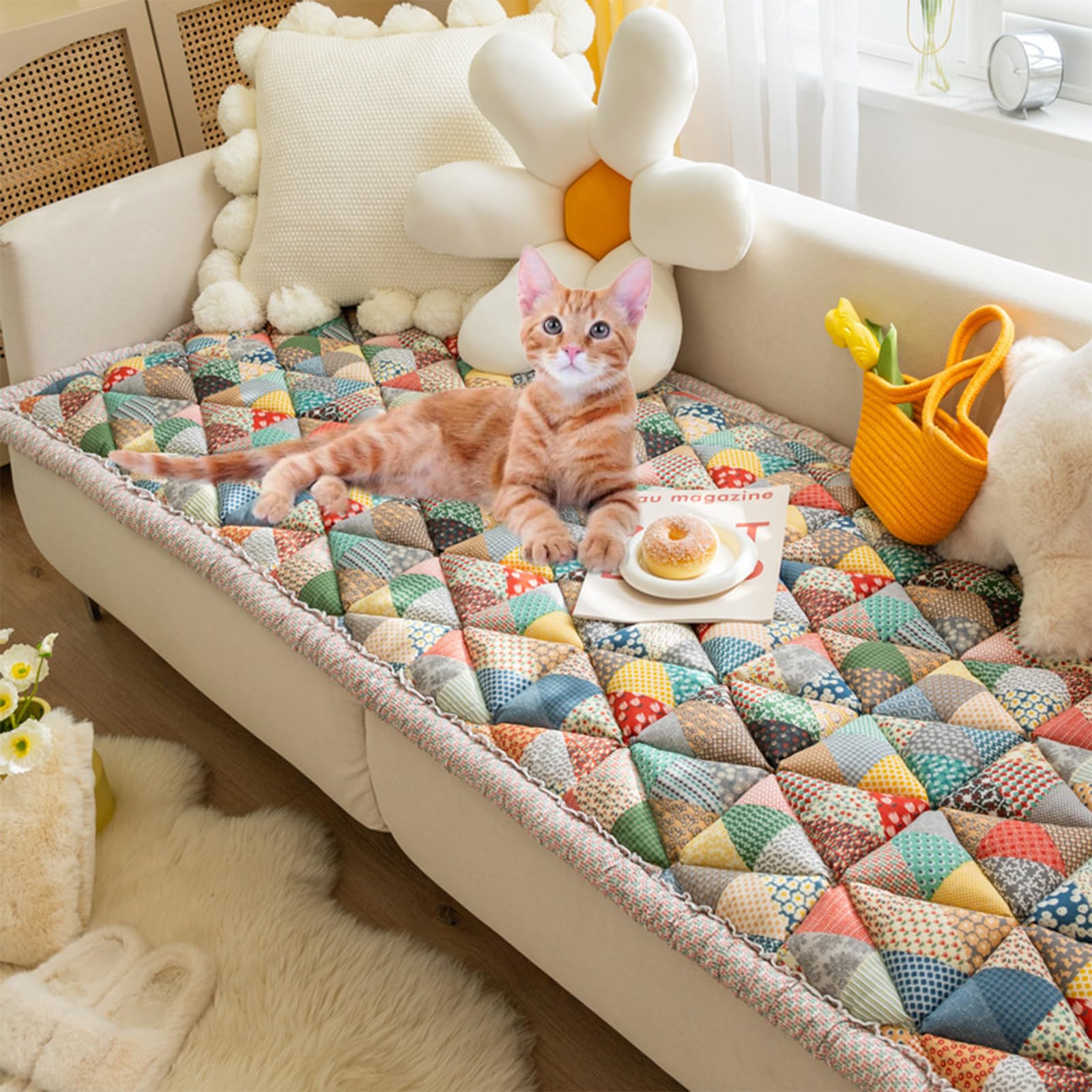 Washable Pet Mat Bed Couch Cover, Funny Fuzzy Coloured Plaid Square Multipurpose Couch Cover, Waterproof Soft Cozy Protector Furniture Blanket for Dog Cat(Size:50X160CM,Color:B)