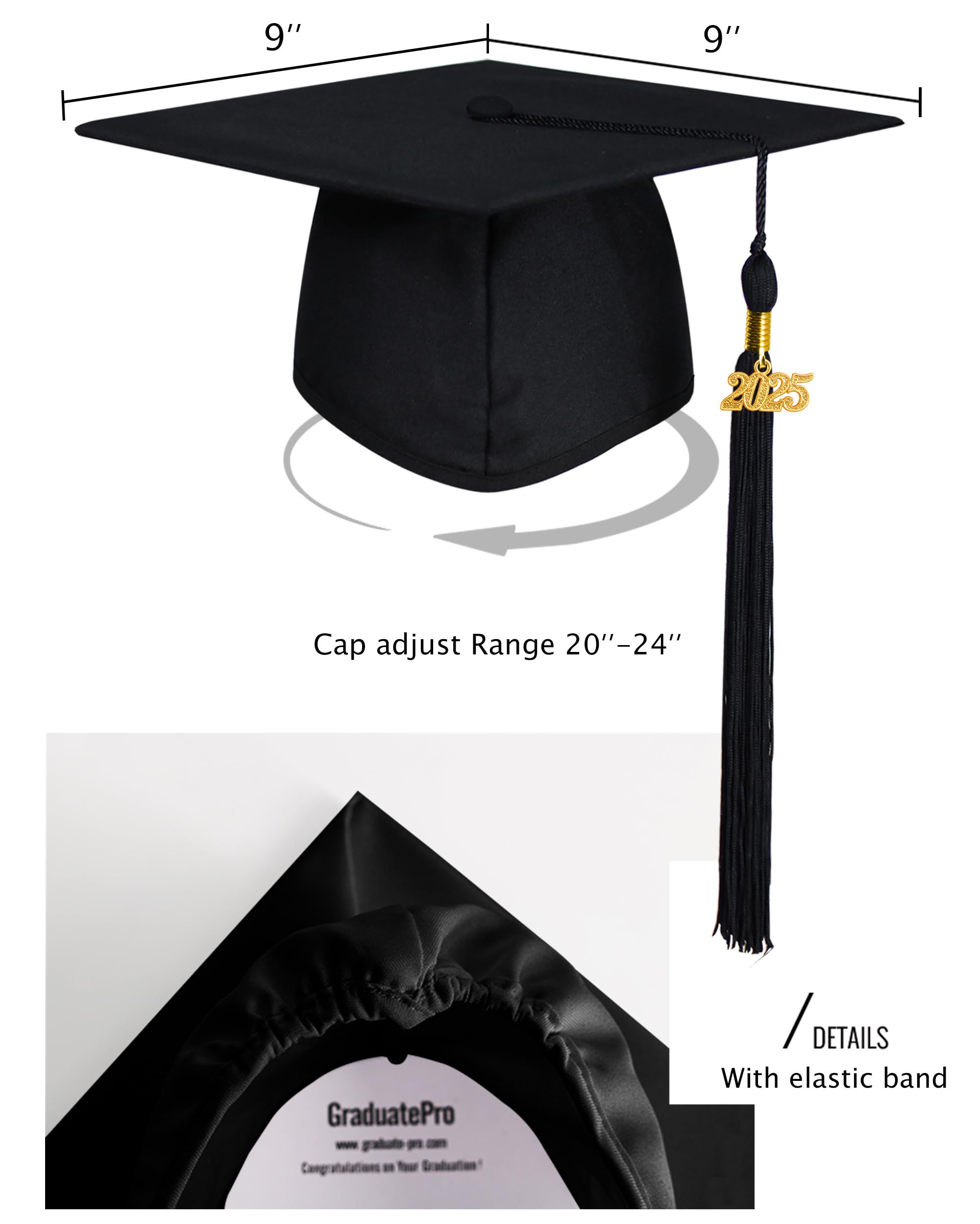 GraduatePro Matte Graduation Cap and Gown 2025 Set Bulk with Tassel for High School & College Black 48