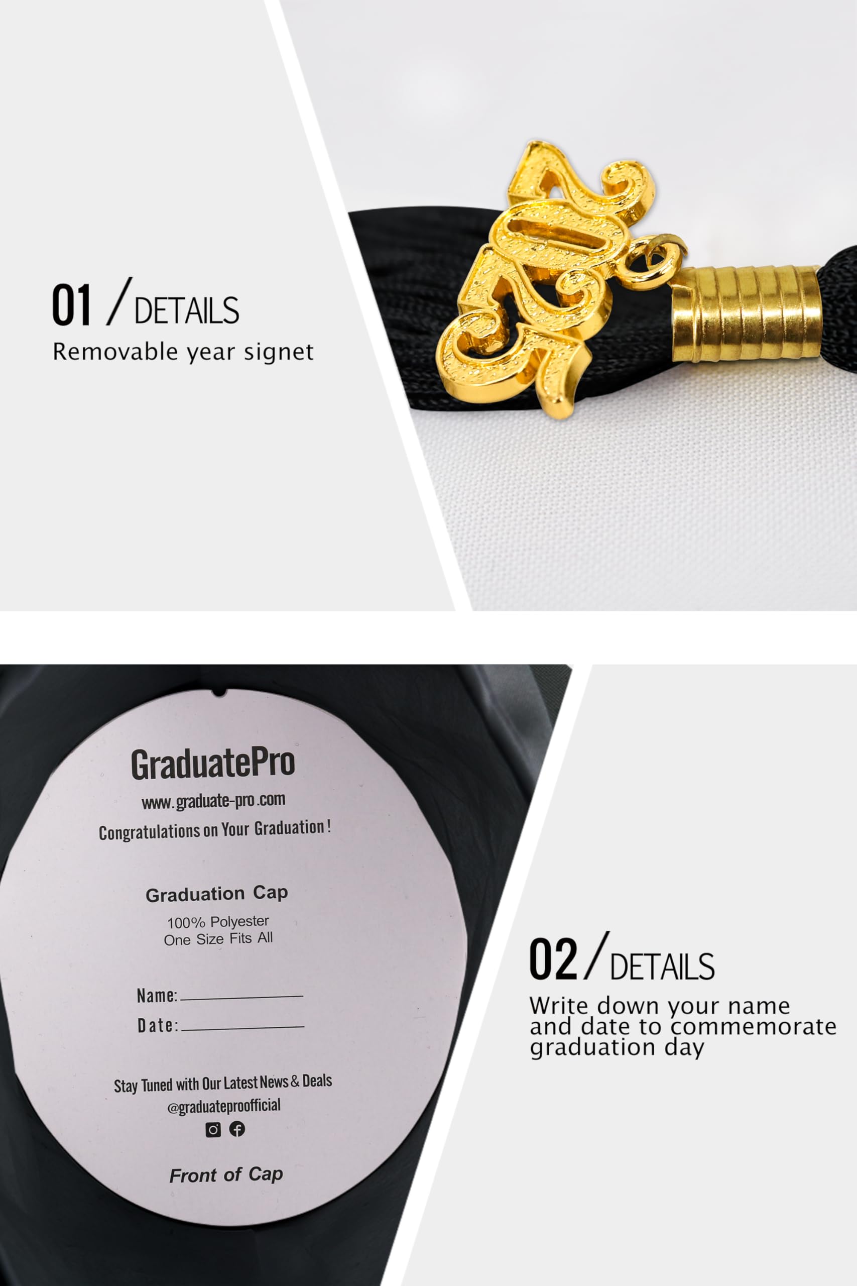 GraduatePro Matte Graduation Cap and Gown 2025 Set Bulk with Tassel for High School & College Black 48