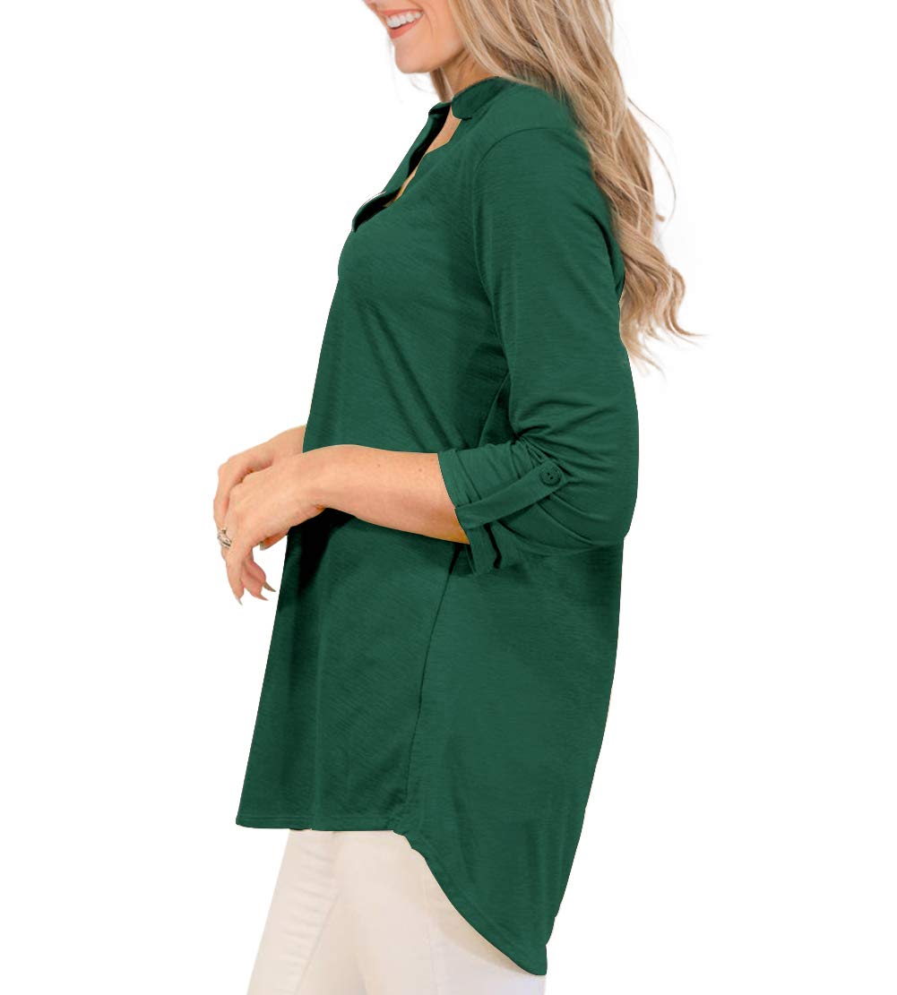 Othyroce Womens Summer Tops 3X Plus Size Tops for Women V Neck Tunics 3/4 Sleeve Shirts for Women, Dark Green Tops