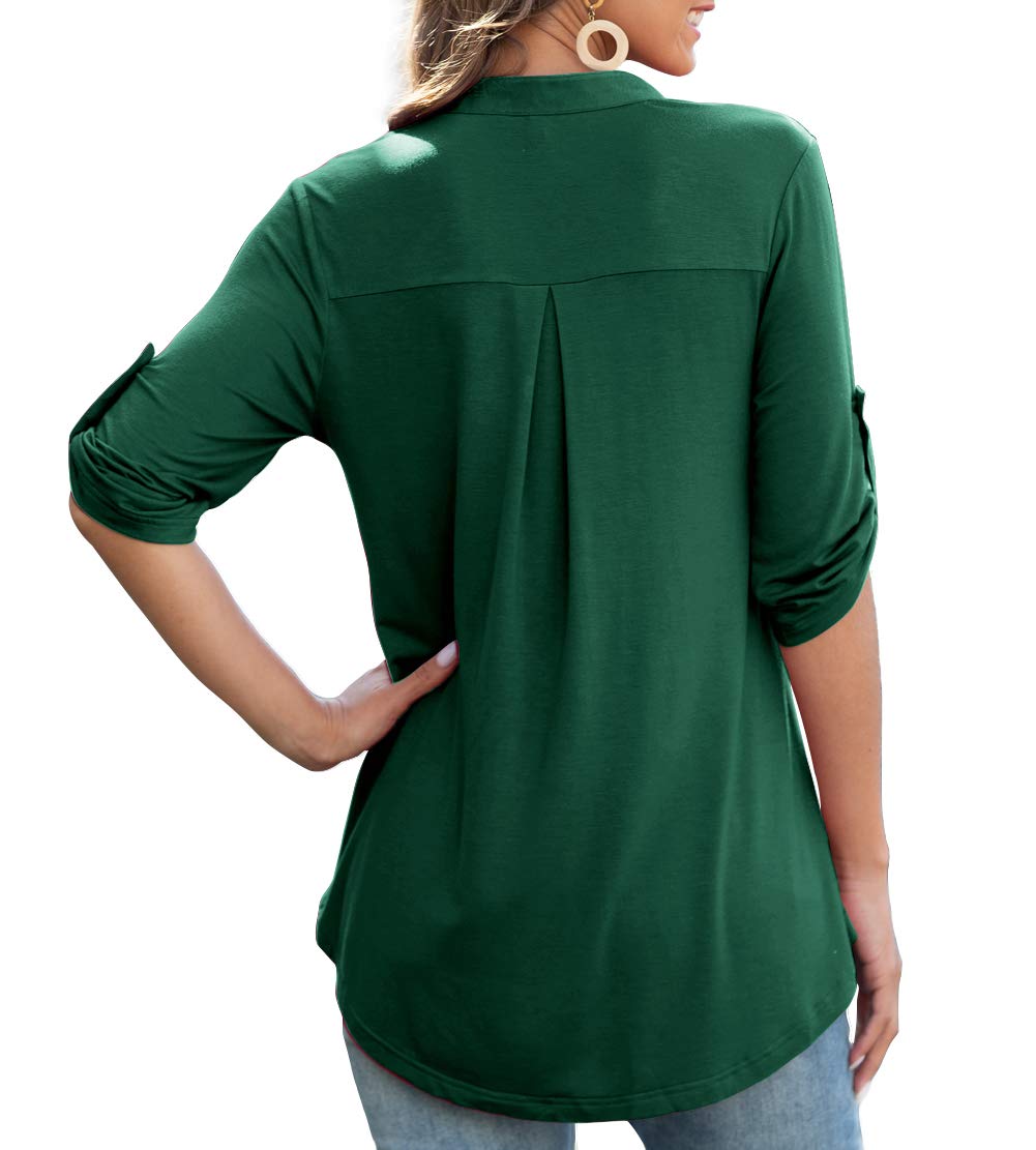 Othyroce Womens Summer Tops 3X Plus Size Tops for Women V Neck Tunics 3/4 Sleeve Shirts for Women, Dark Green Tops