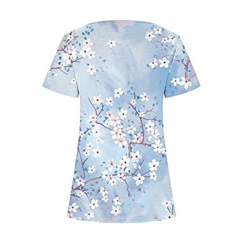 KSODFNXH Womens Summer Blouses Casual Trendy Square Neck Slit Hem Floral Printed Short Sleeve Comfy Fashion Shirts