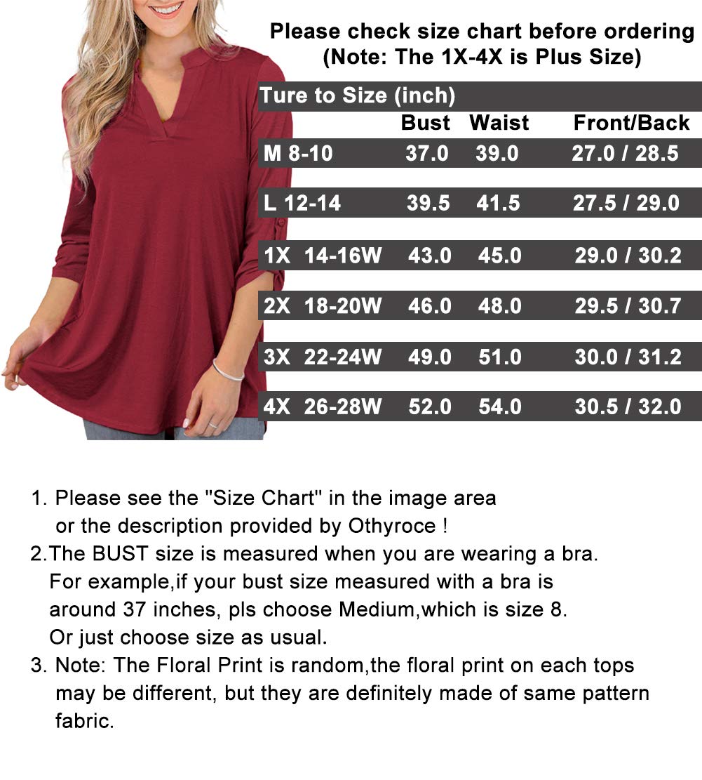 Othyroce Womens Summer Tops 3X Plus Size Tops for Women V Neck Tunics 3/4 Sleeve Shirts for Women, Dark Green Tops