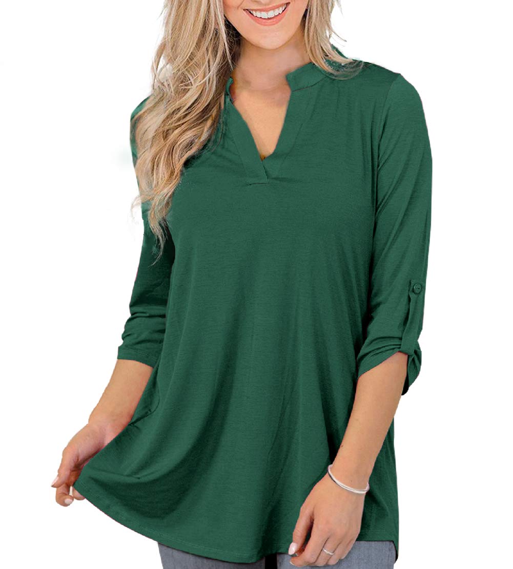 Othyroce Womens Summer Tops 3X Plus Size Tops for Women V Neck Tunics 3/4 Sleeve Shirts for Women, Dark Green Tops