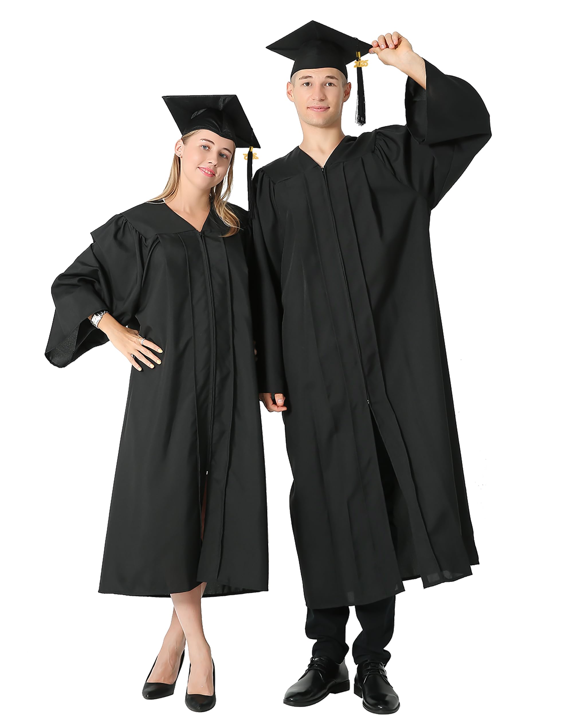 GraduationMall Matte Graduation Gown Cap Tassel Set 2025 for High School and Bachelor Black 51(5'6"-5'8")
