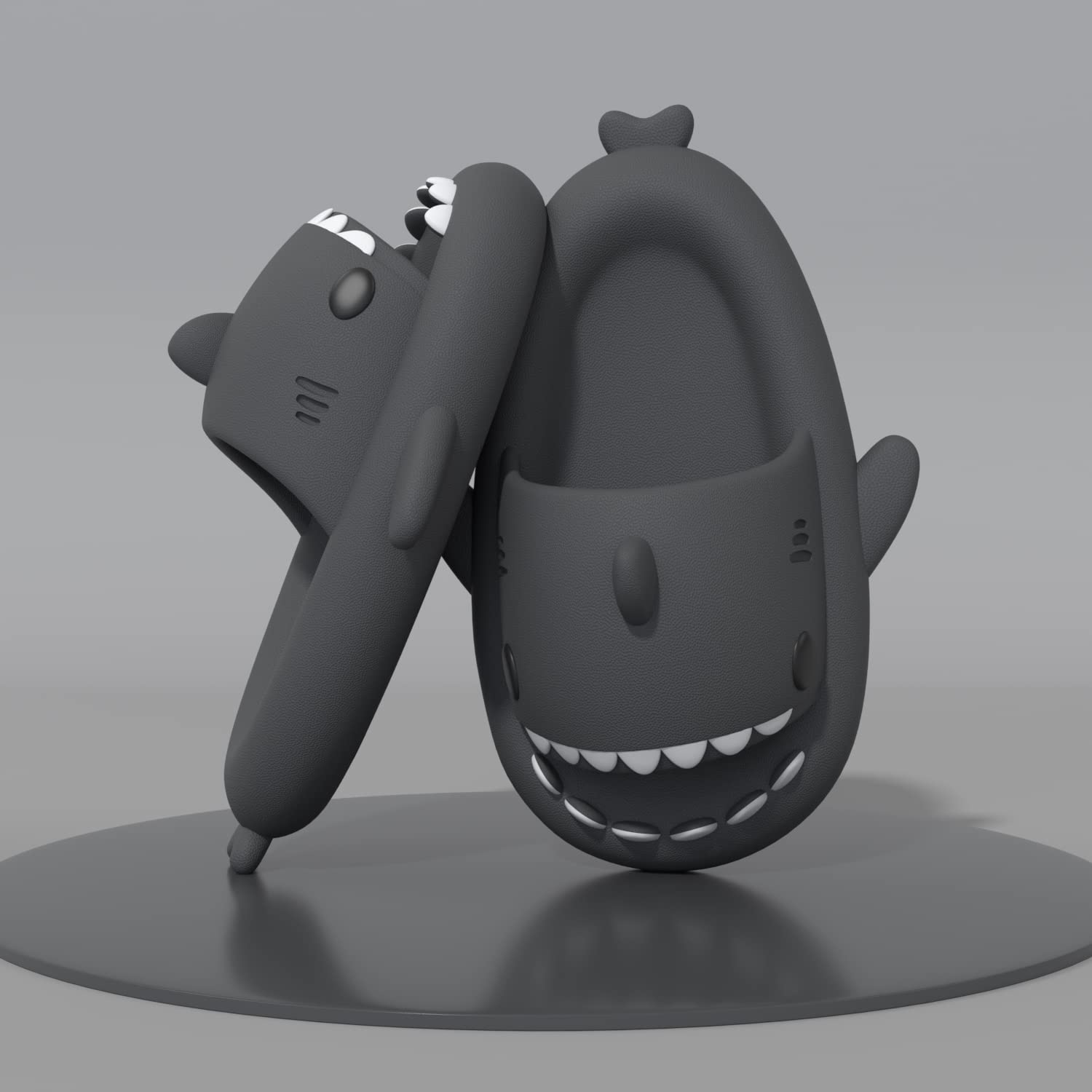 ChayChax Boys Girl Cloud Shark Slides Non-Slip Novelty Open Toe Sandals Extremely Comfy Cushioned Thick Sole Cute Cartoon Shower Slippers Indoor & Outdoor，Dark Grey，6.5-7.5Big Kid