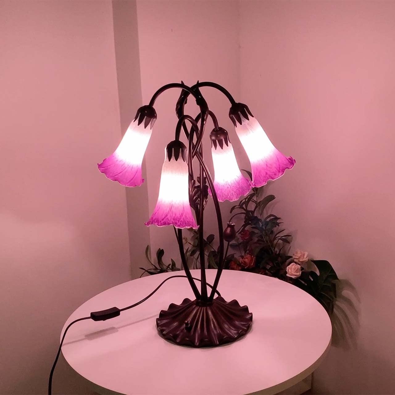 Bieye LS03 Lily Flower Blown Glass Lampshade (White Purple, Opening I.D. 1.26" x O.D. 1.5")