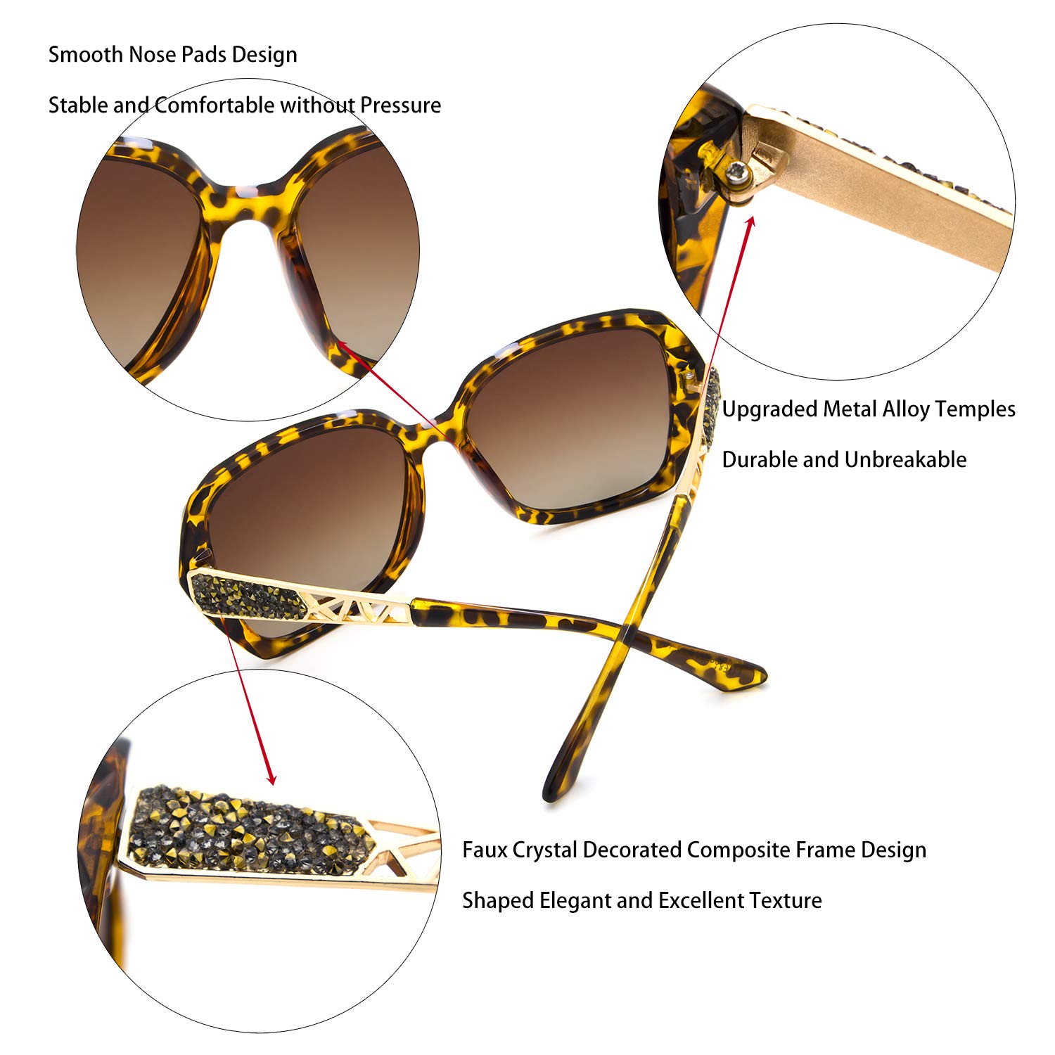 LECKIRUT Oversized Sunglasses for Women Polarized UV Protection Classic Fashion Ladies Shades Leopard