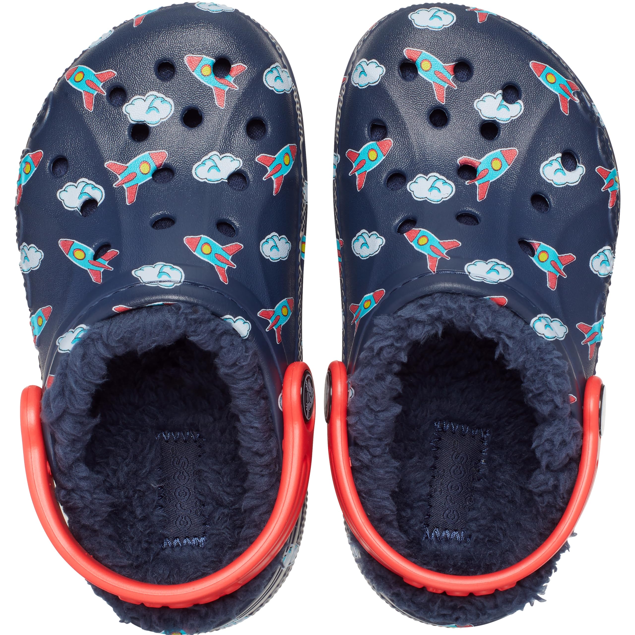 Crocs Baya Lined Clogs, Fuzzy Slippers for Kids and Toddlers, Rocket Ships, 7 US Unisex